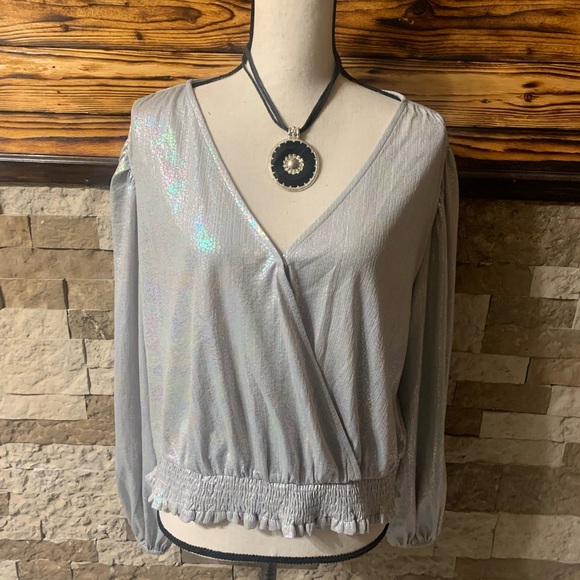 Nordstrom | Tops | Silver Iridescent Shimmer Wrap Top Plus Nwt 2x ...